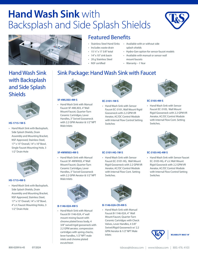 T&S Brass Hand Sinks | HRI, Inc.